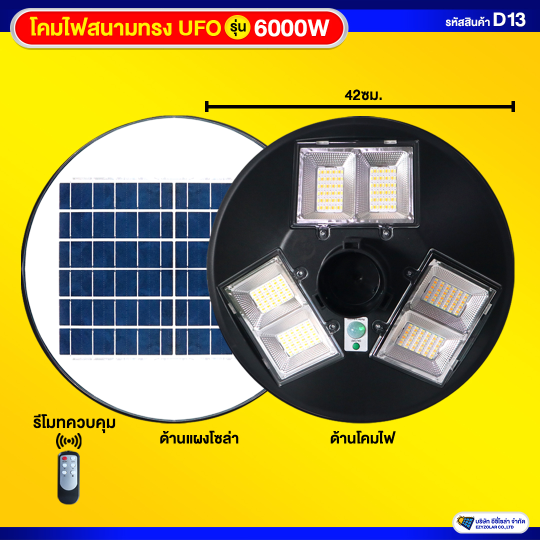 ไฟทางโซล่าเซลล์ ทรง UFO รุ่น 6,000W 3IN1(ปรับแสงได้ 3สี) - จำหน่ายชุดไฟส่องสว่างพลังงานแสง ...